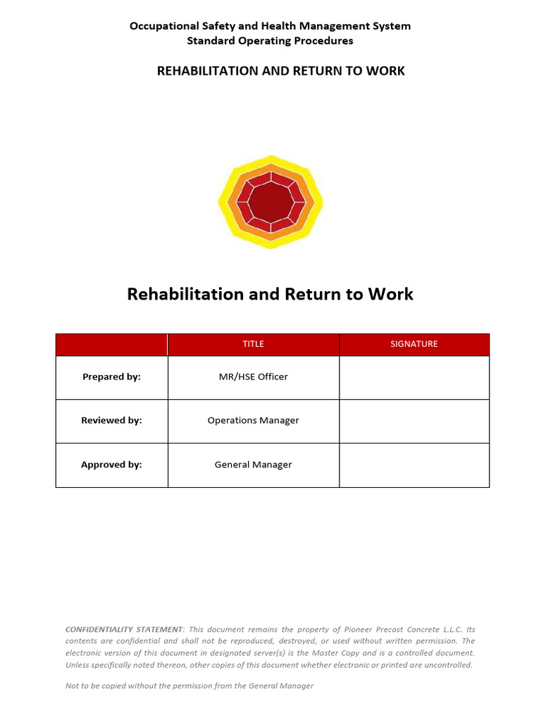 PPC Oshms PR 07 Sop 09 Rehabilitation and Return To Work | PDF ...