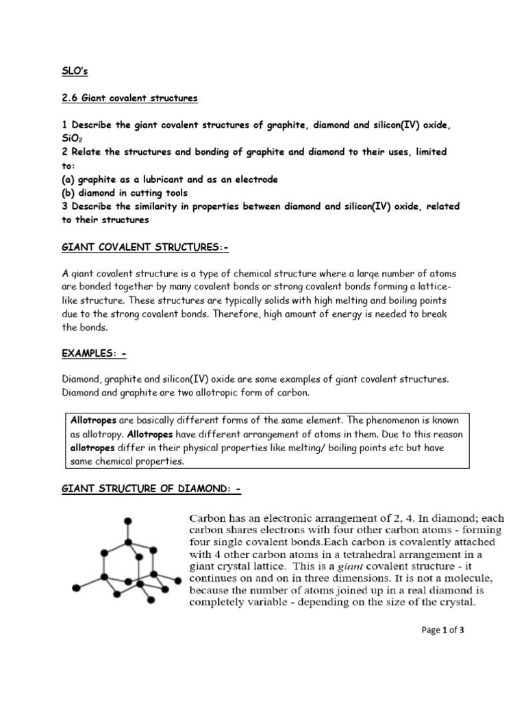 Giant Covalent Structures | PDF | Chemical Bond | Diamond