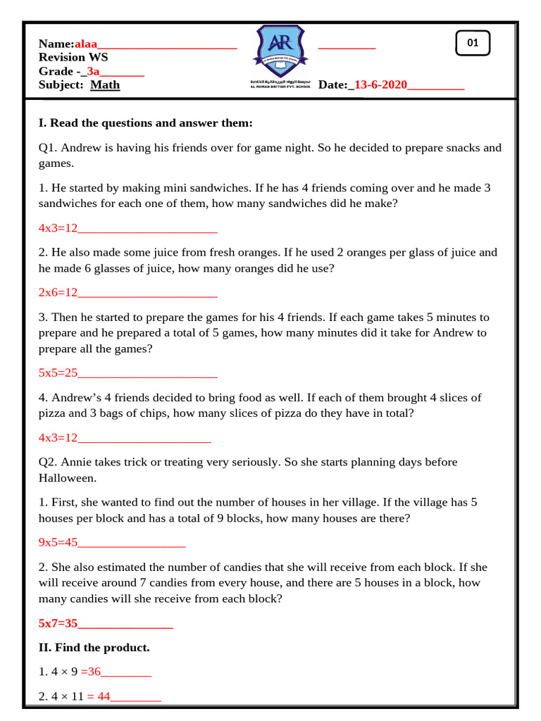 Math Term 3 Revision Sheet | PDF