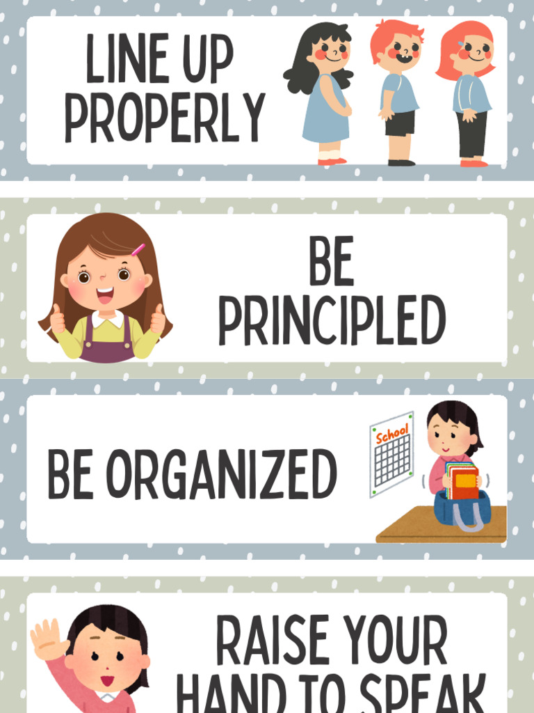 Classroom Rules Flashcards in Neutral Colours Cute Style | PDF