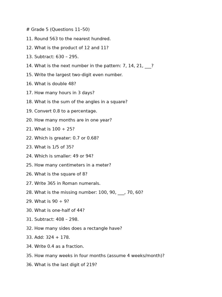Grade 5-9 Math Questions and Answers | PDF | Area | Pi
