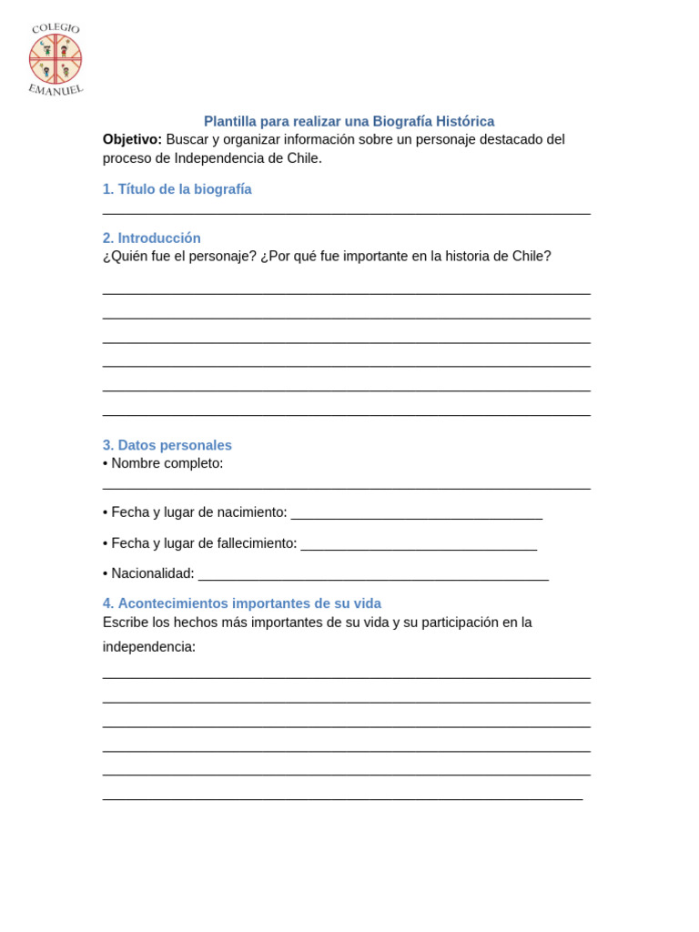 Plantilla Biografia Independencia | PDF | Chile