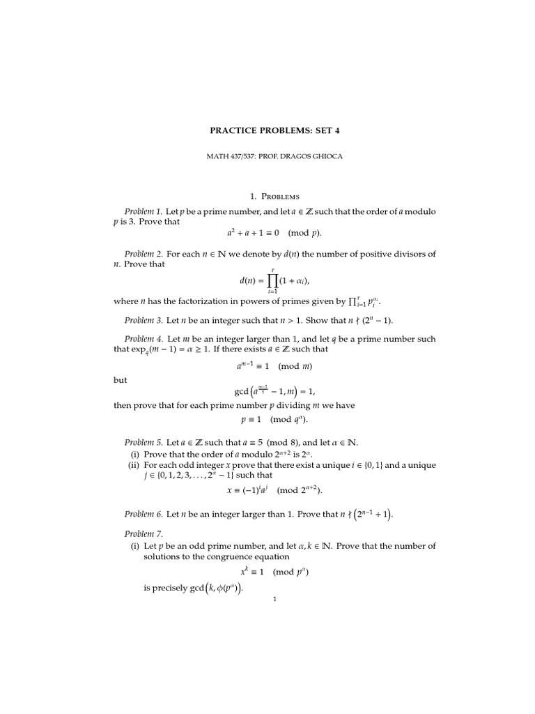 Advanced Number Theory Practice Problems | PDF | Prime Number ...