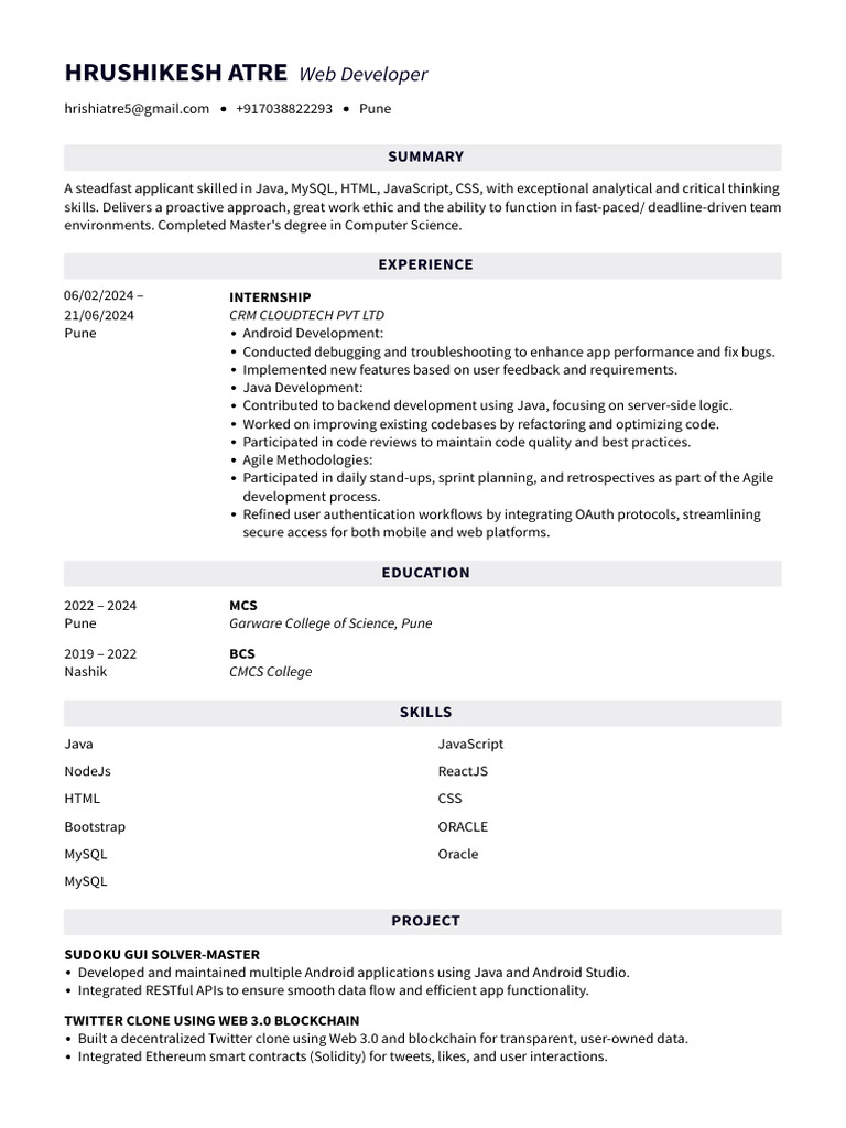 Atre Resume F | PDF | Java (Programming Language) | My Sql