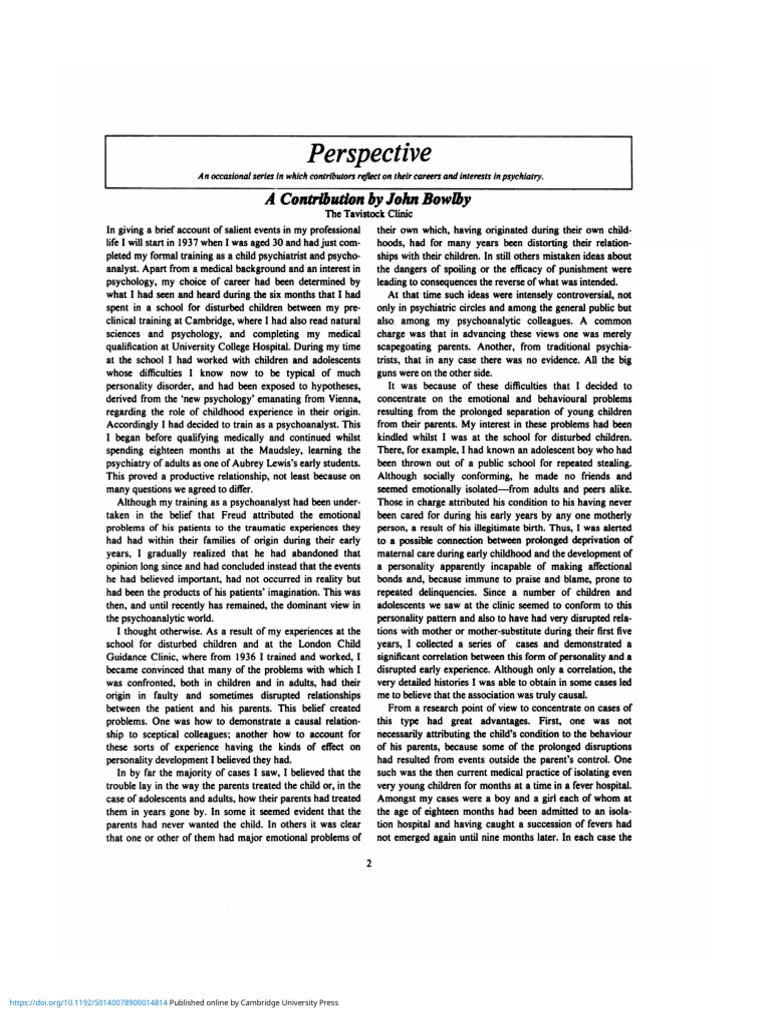Bowlby | PDF | Psychoanalysis | Psychiatry