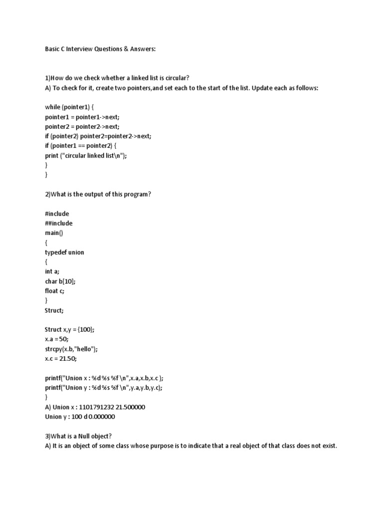 Basic C Interview Questions Pdf C Programming Language C