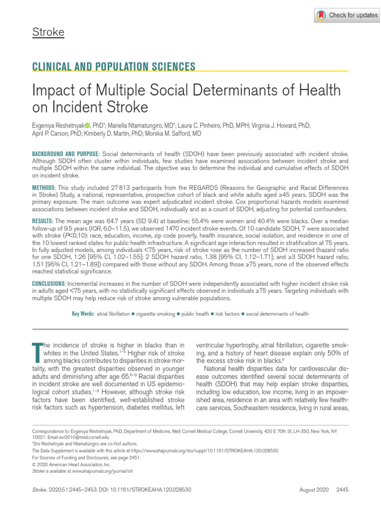 Reshetnyak Et Al 2020 Impact of Multiple Social Determinants of Health ...