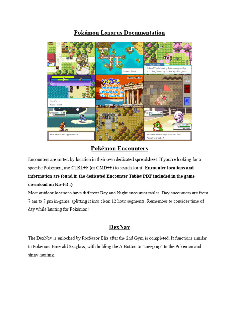 Pokemon Lazarus Documentation | PDF | Muse | Pokémon