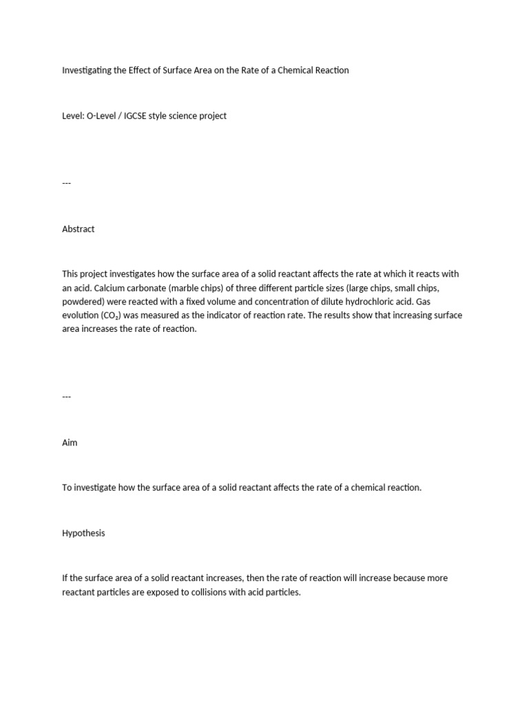Surface Area Project | PDF | Reaction Rate | Chemistry