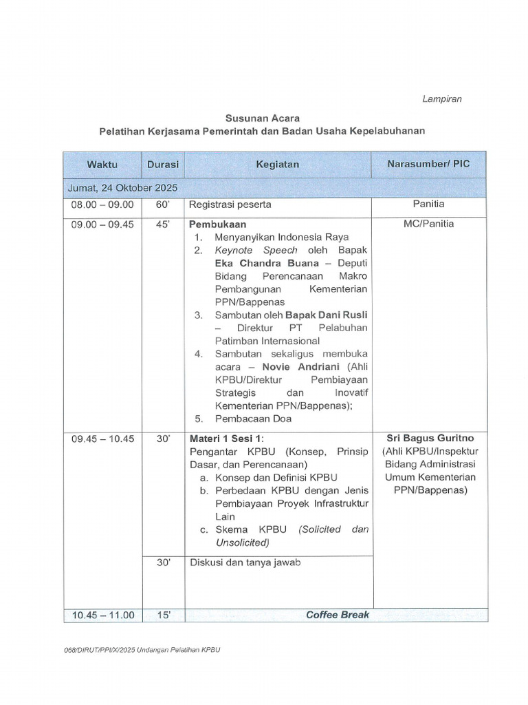 Susunan Acara Training KPBU | PDF