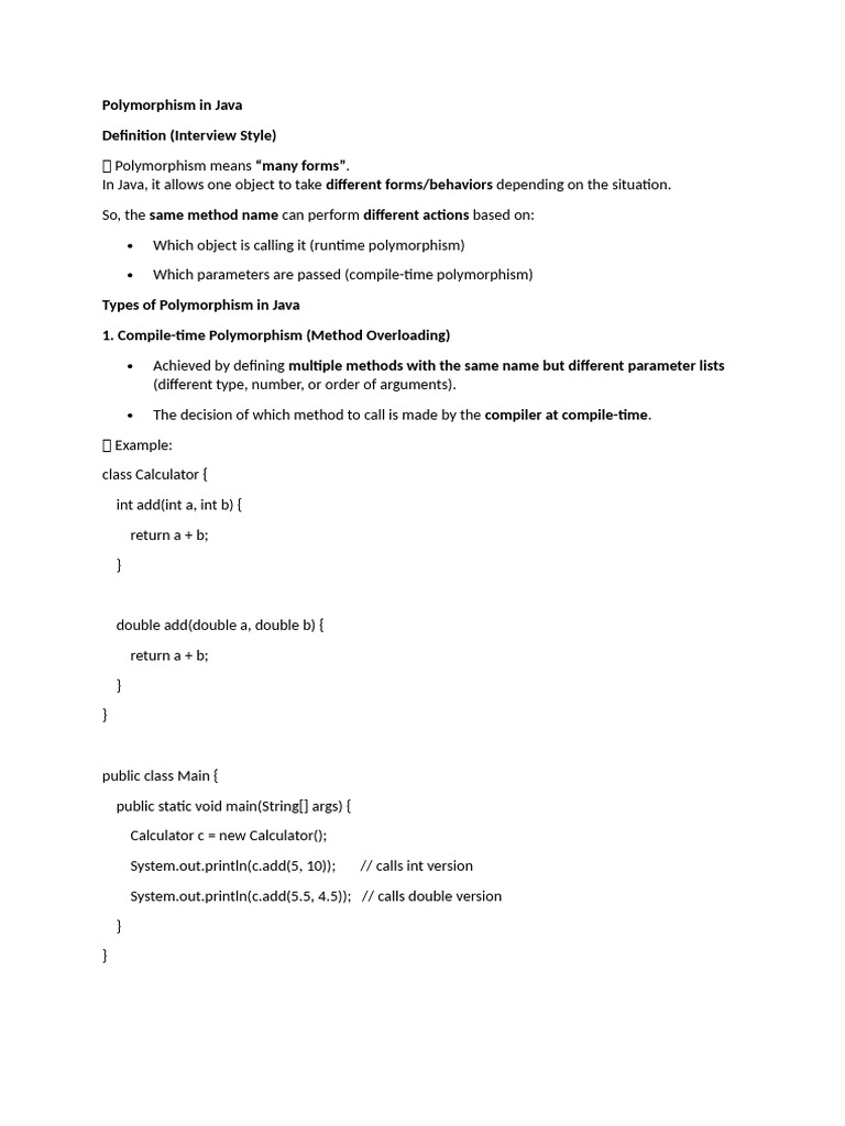 Polymorphism in Java | PDF | Method (Computer Programming) | Inheritance (Object Oriented ...