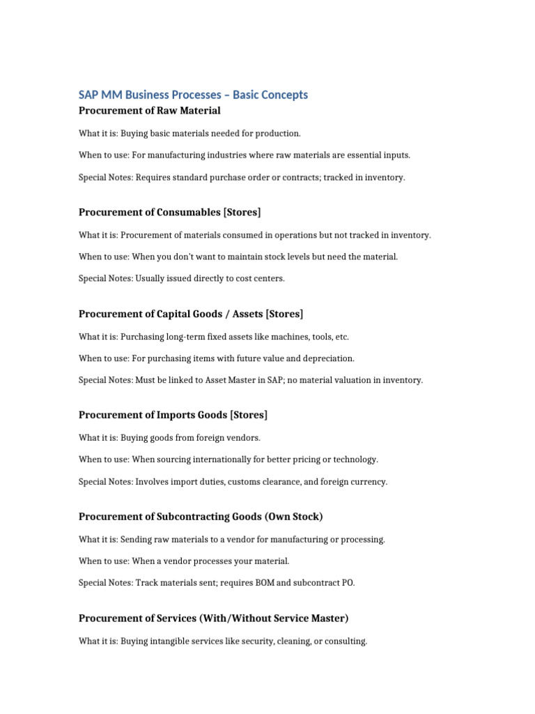 SAP MM Procurement Processes Explained | PDF | Inventory | Logistics