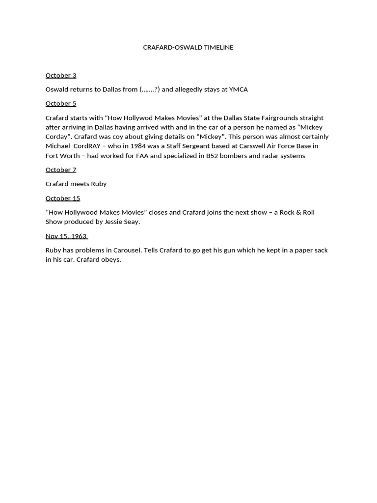 Crafard-Oswald Timeline Events | PDF