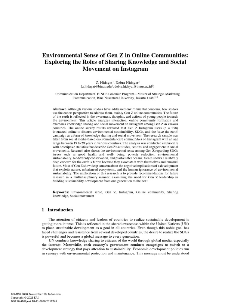 Environmental Sense of Gen Z in Online C | PDF | Sustainability | Knowledge