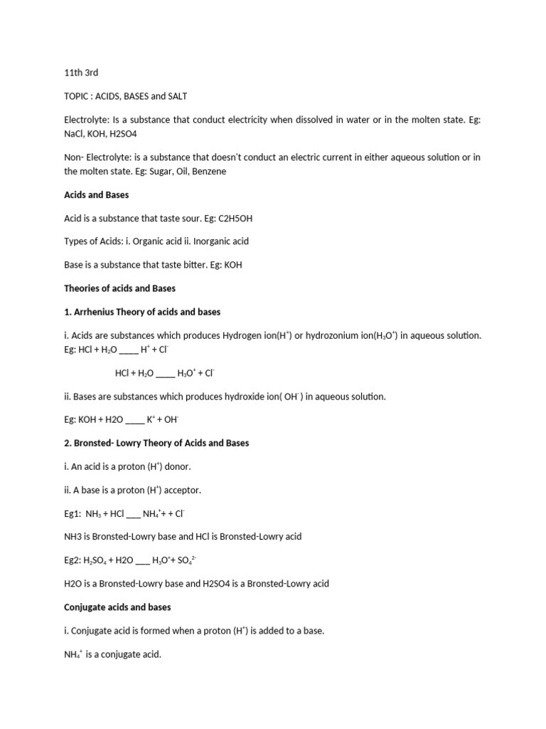 Acids, Bases and Salt | PDF | Acid | Salt (Chemistry)