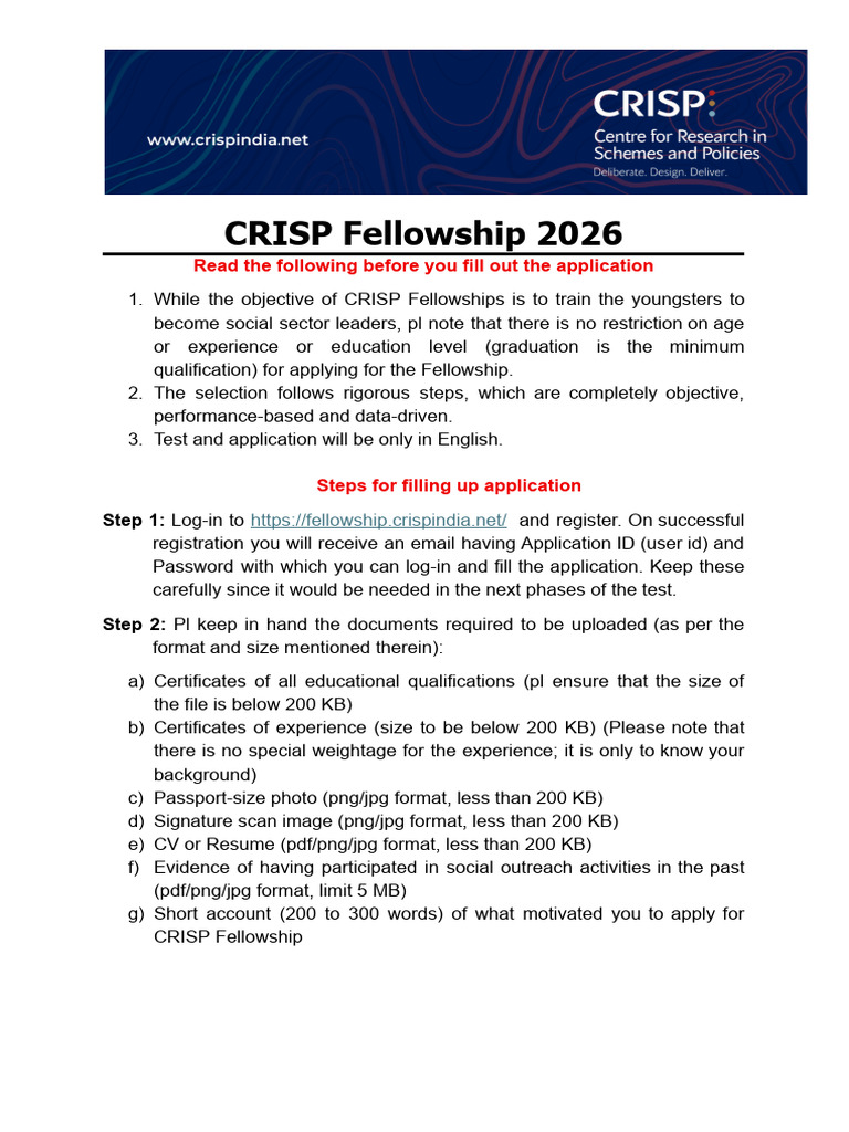 CRISP Fellowship 2026 Application Guide | PDF | Laptop | Computing