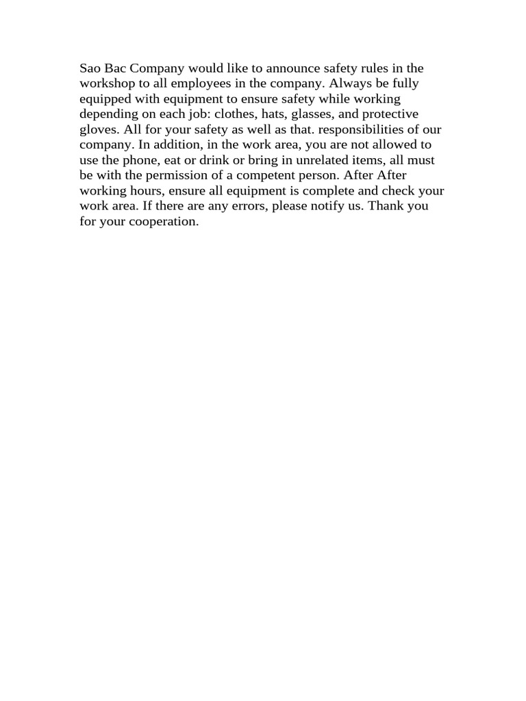 Workshop Safety Rules Announcement | PDF