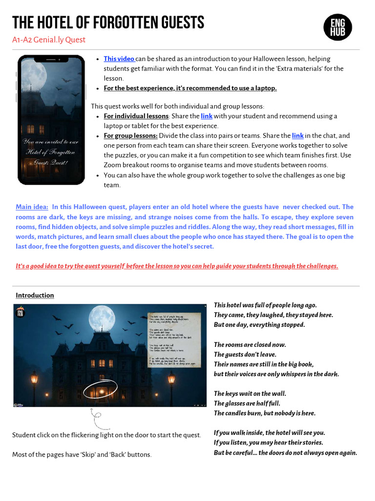 A1-A2 Genial - Ly Quest Instructions and Keys - Compressed | PDF | Halloween