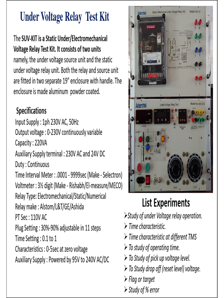 Static Under Voltage Relay Test Kit | PDF