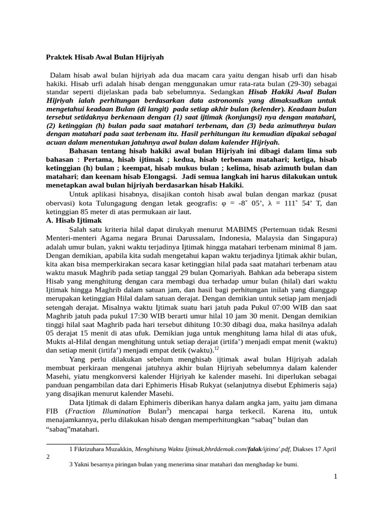 Hisab Awal Bulan Hijriyah: Metode dan Contoh | PDF