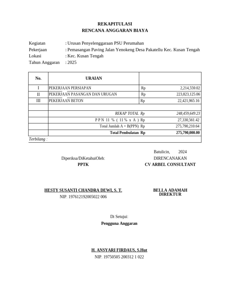 RAB Pemasangan Paving Jalan 2025 | PDF