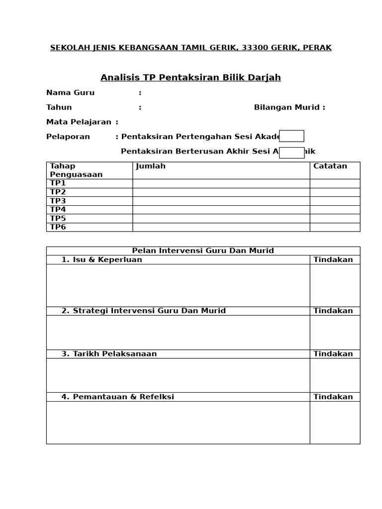Borang Analisis TP PBD Berterusan 2025 | PDF