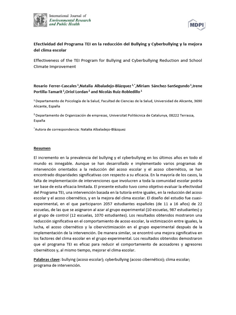 Efectividad del Programa TEI contra Bullying | PDF | Acoso cibernético ...