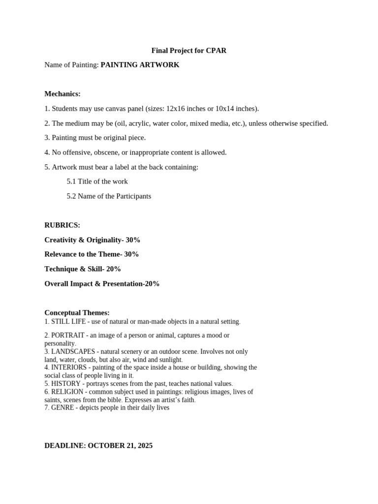 CPAR Final Project Painting Guidelines | PDF