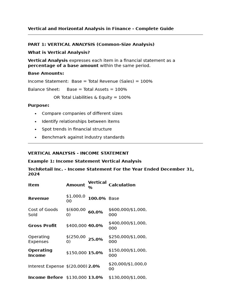 Vertical and Horizontal Analysis in Fin Statement | PDF | Balance Sheet | Equity (Finance)