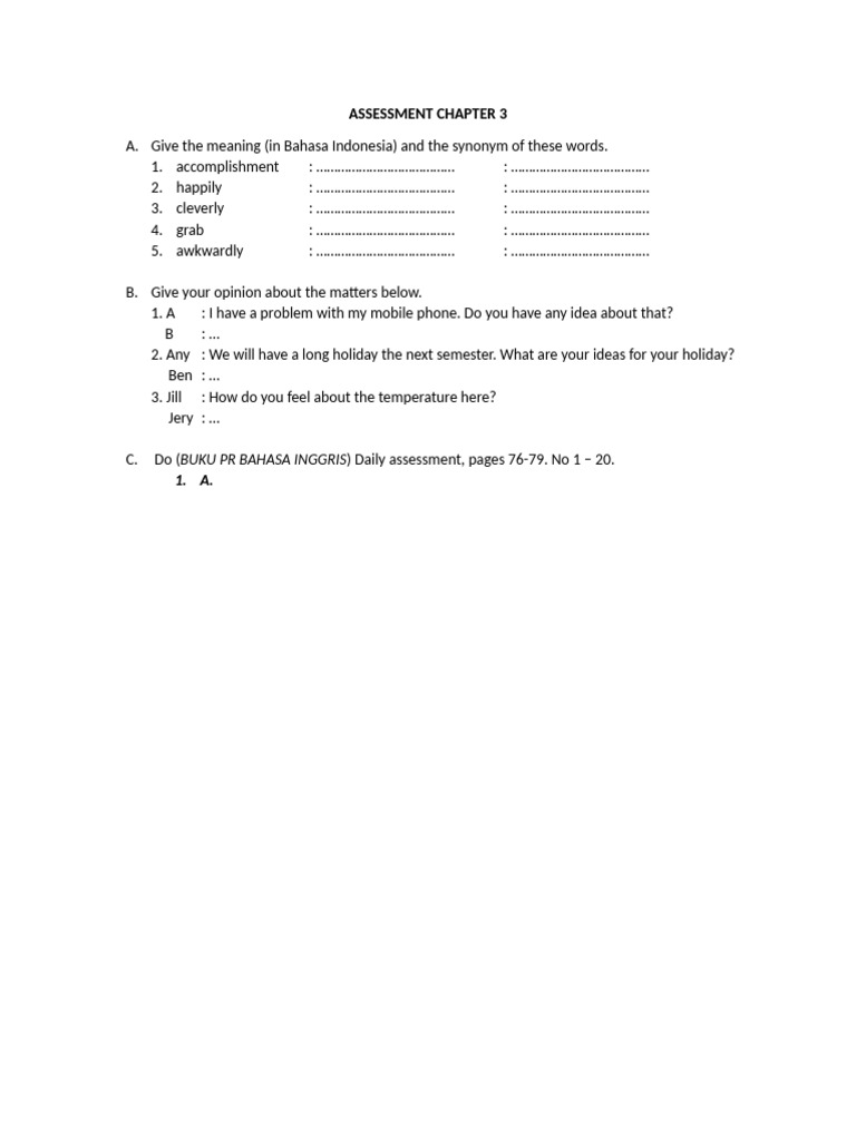 Assessment Chapter 3 | PDF