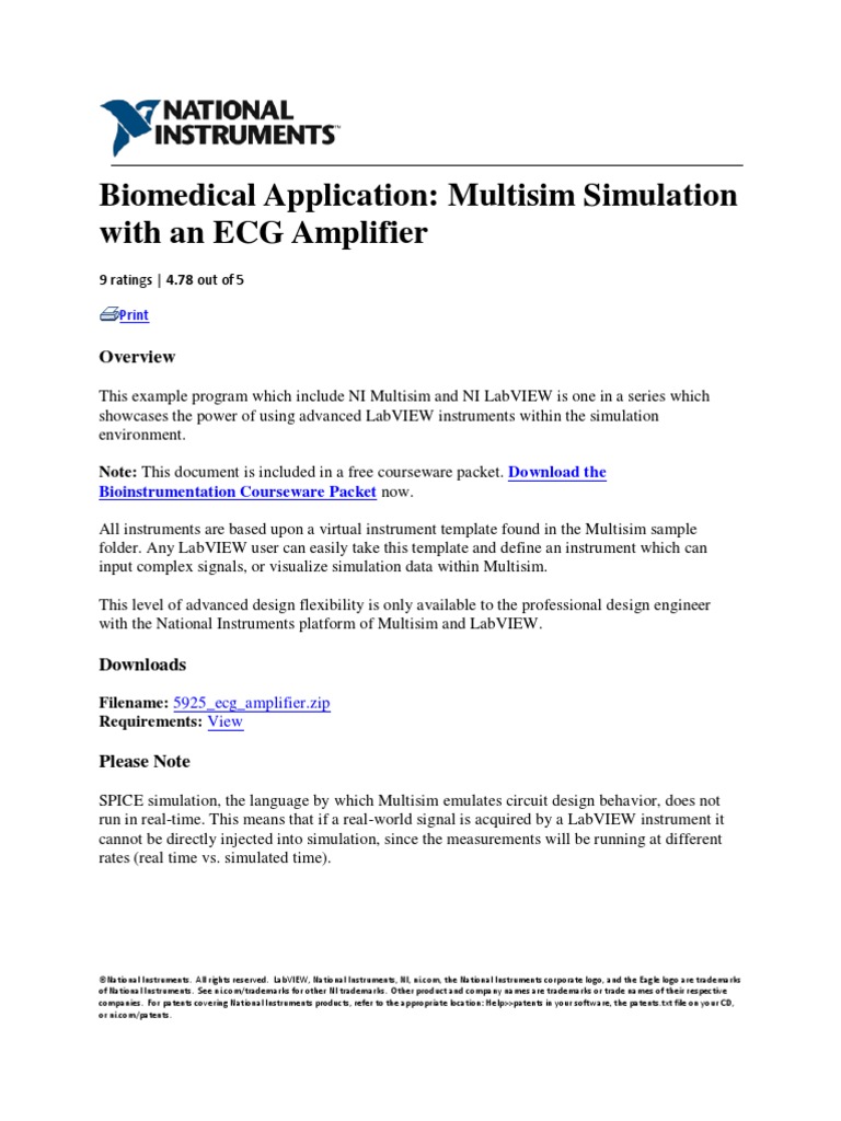 Example Program - Multisim Simulation With An ECG Amplifier | PDF ...