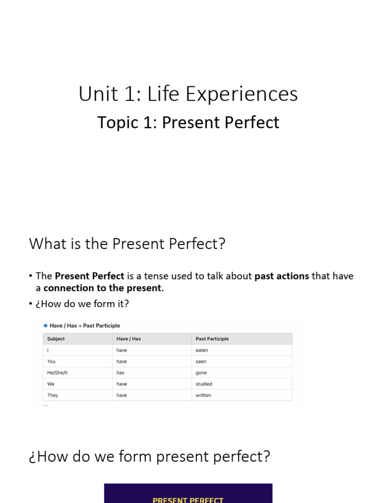 Present Perfect for Life Experiences | PDF | Perfect (Grammar ...