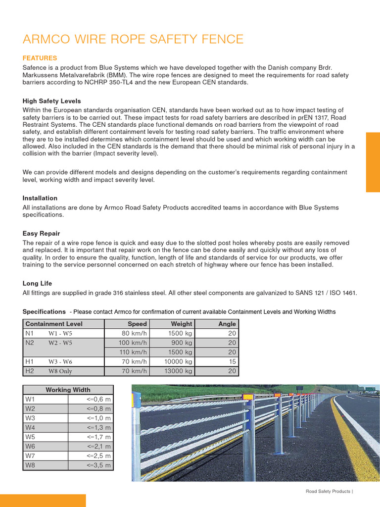 Armco Wire Rope Safety Fence Specs | PDF | Road | Road Traffic Safety