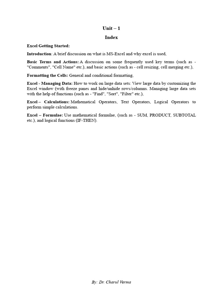 EPP, Unit - 1 | PDF | Microsoft Excel | Spreadsheet