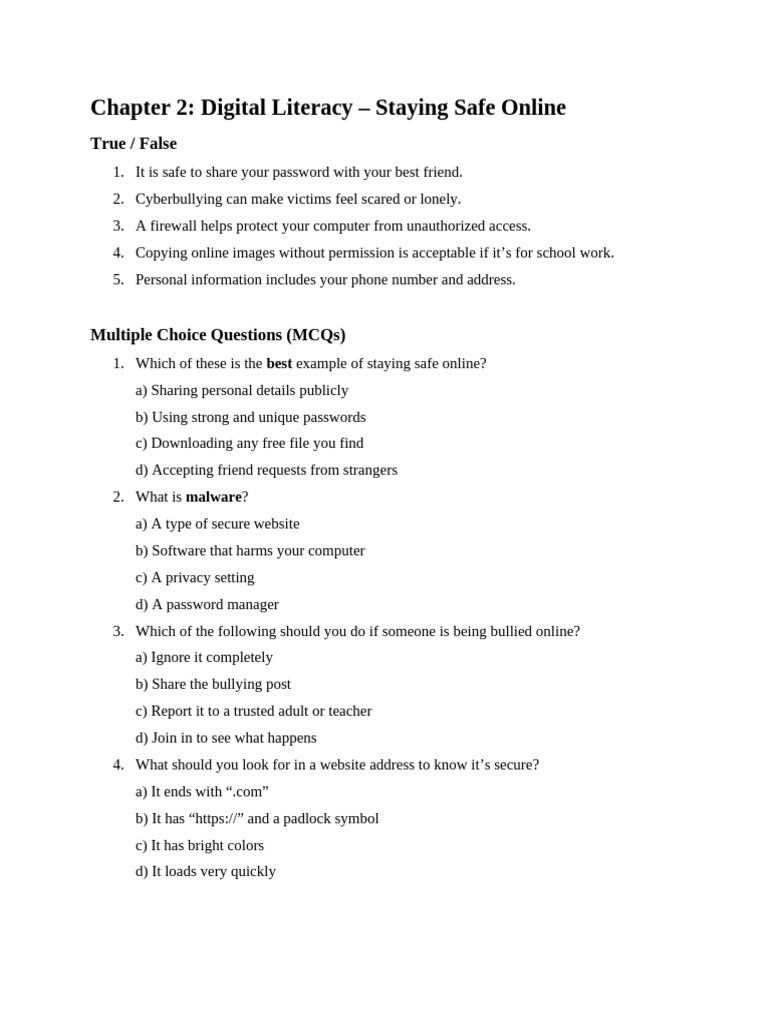 Chapter 2 Digital Literacy (Set-2) | PDF | Computer Virus | Cyberbullying