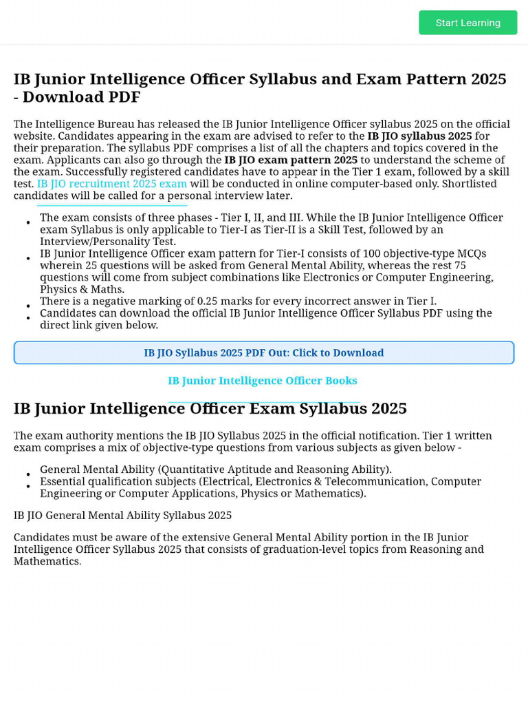 IB Junior Intelligence Officer Syllabus and Exam Pattern 2025 ...