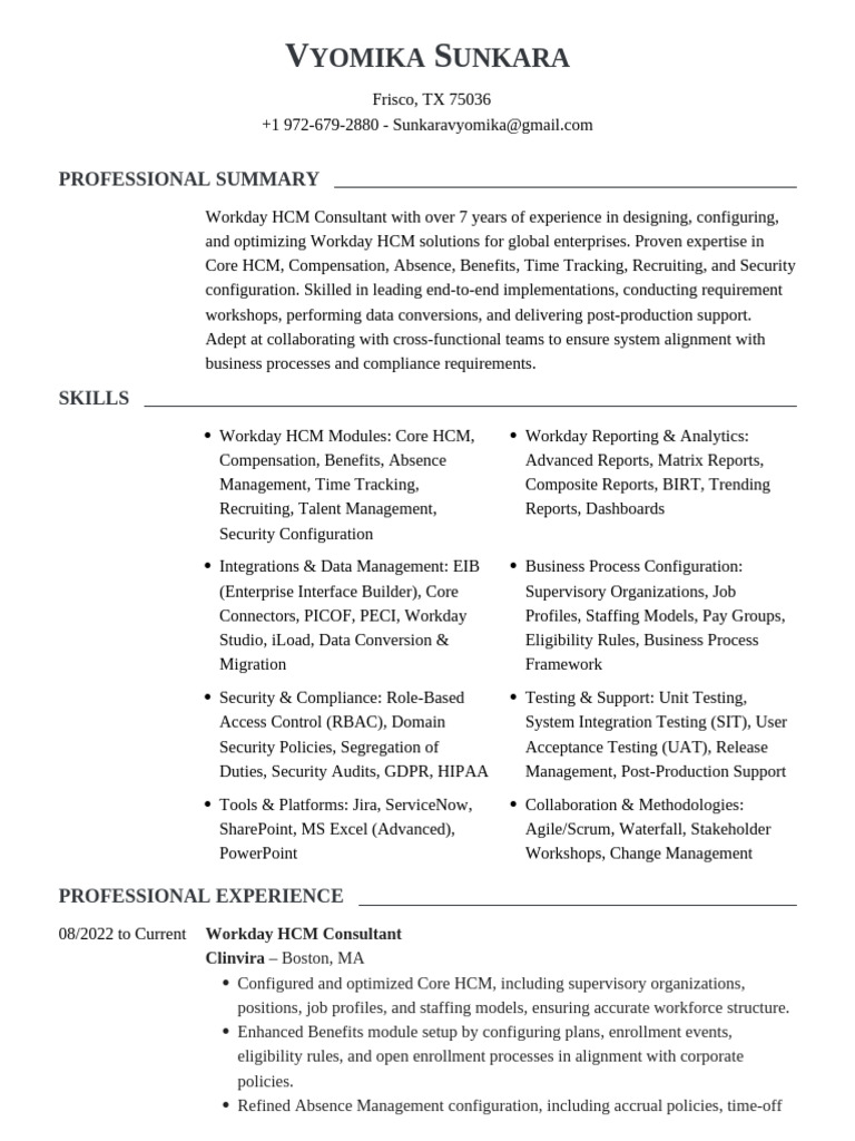 Vyomika Sunkara Resume HCM Analyst | PDF | Human Resource Management | Business
