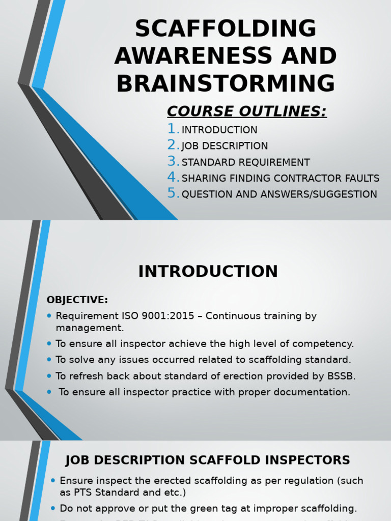 Scaffolding Safety Training Outline | PDF | Scaffolding