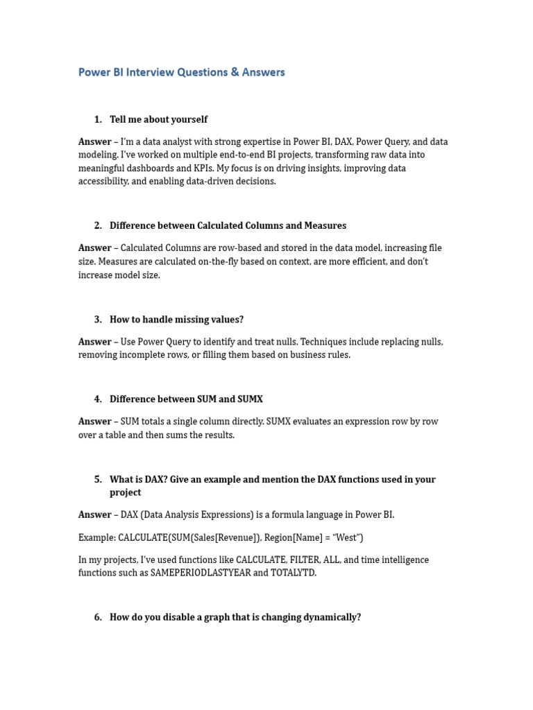 PowerBI Interview QA | PDF | Data Analysis | Data