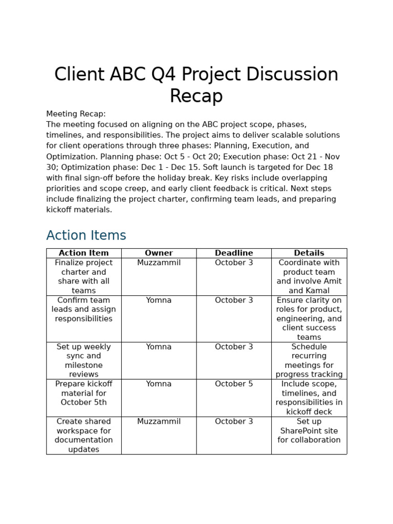 Client ABC Q4 Project Recap | PDF