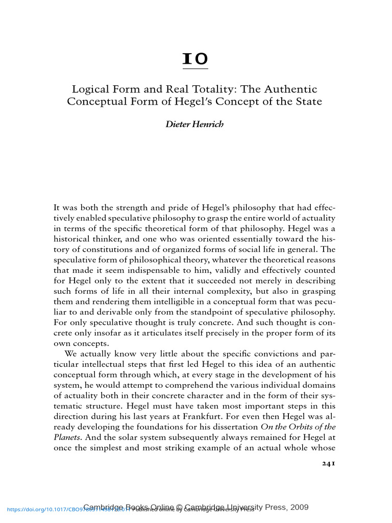 Logical Form and Real Totality the Authentic Conceptual Form of Hegels ...