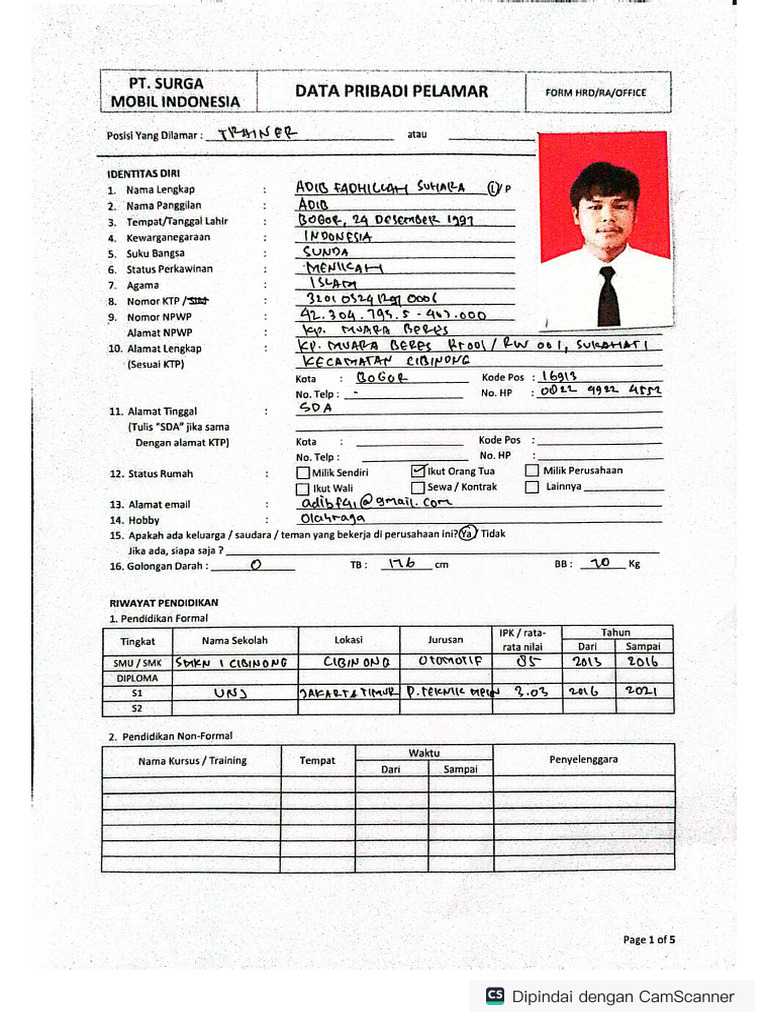 Adib-Form Pelamar Mobeng | PDF