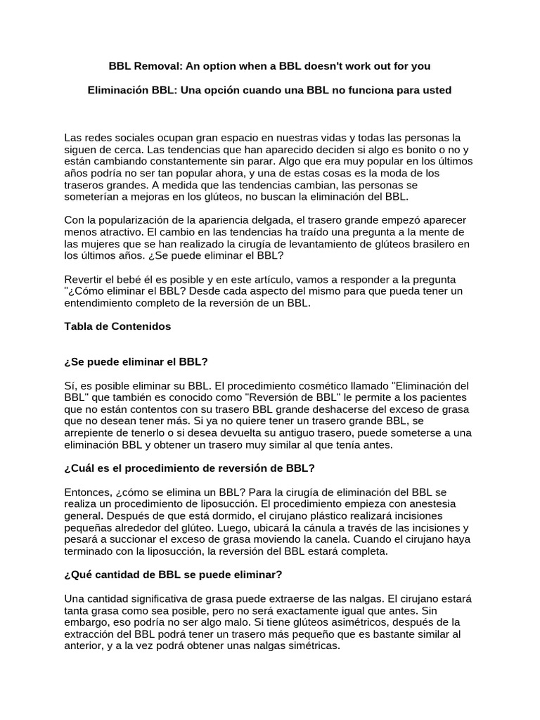 27 BBL Removal SP | PDF | Medicina CLINICA | Especialidades Quirúrgicas