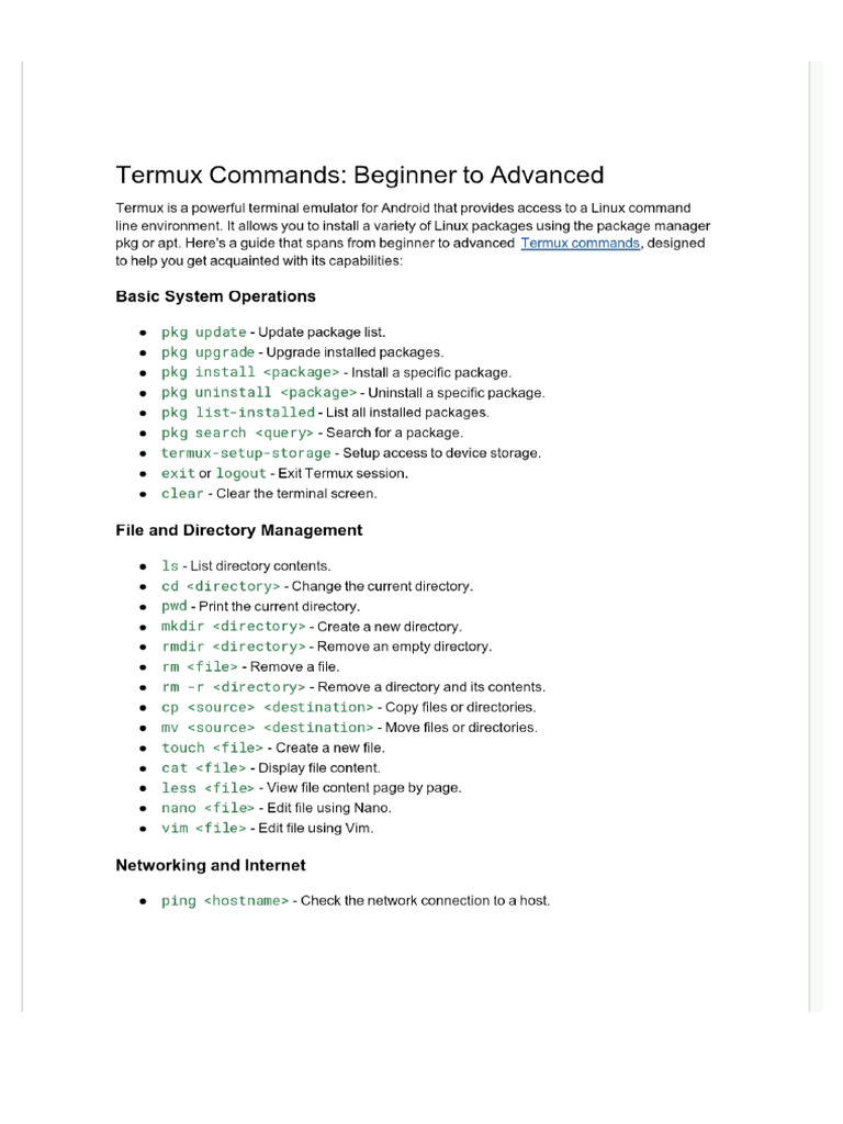 Termux Command by Shanjeevan | PDF
