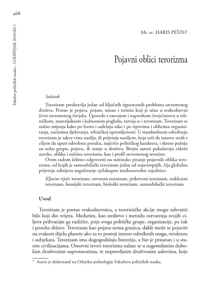 Pojavni Oblici Terorizma | PDF