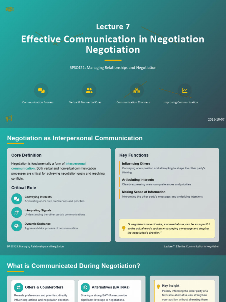 Lecture 7 - Effective Communication in Negotiation | PDF | Negotiation ...