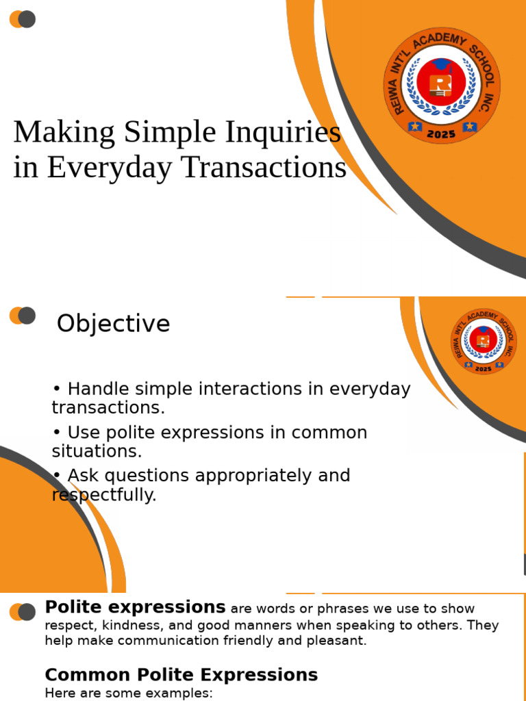 Lesson 5 Making Simple Inquiries in Everyday Transactions | PDF | Human ...