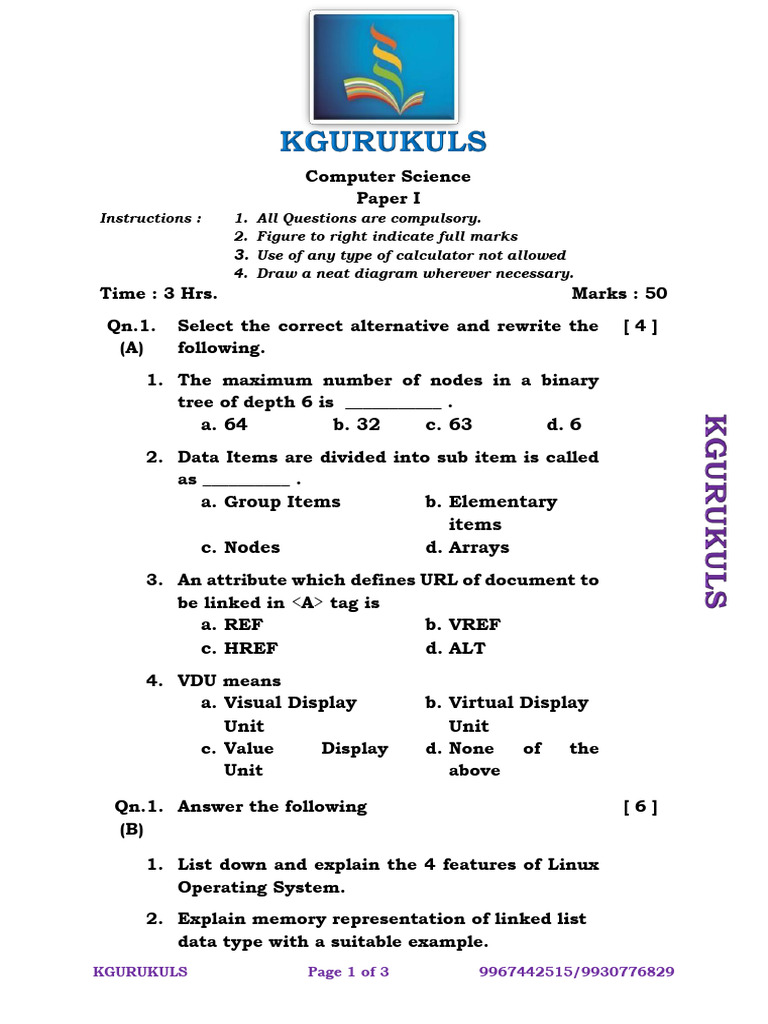 Kgurukuls Cs1 Prelime 1 Without Cpp | PDF | Computer Terminal | Operating System