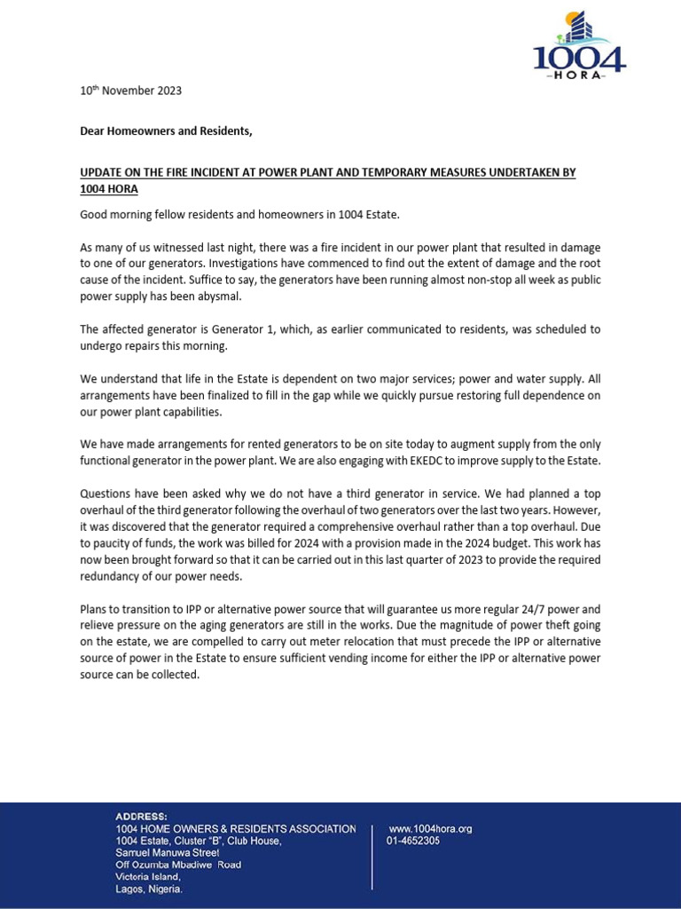 Update On Fire Incident at Power Plant4b7f5b | PDF