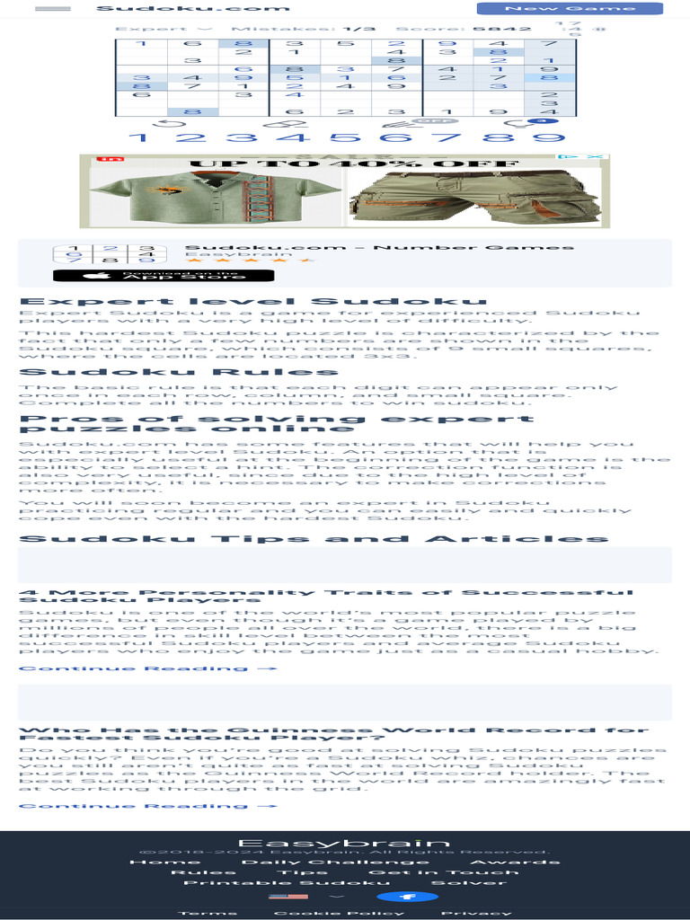 Hardest Sudoku Puzzles - Play Sudoku Expert Level Online For Free | PDF